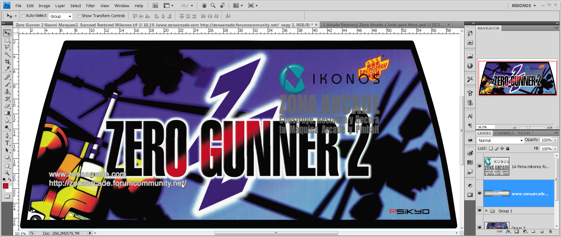 "ZERO GUNNER 2 MARQUEE" (PSIKYO) scanned 600 dpi and restored by Zona Arcade & Mikonos